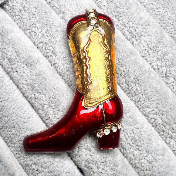 Jewelry | Vintage Red Gold Sparkly Cowgirl Cowboy Boot Pin Brooch ...